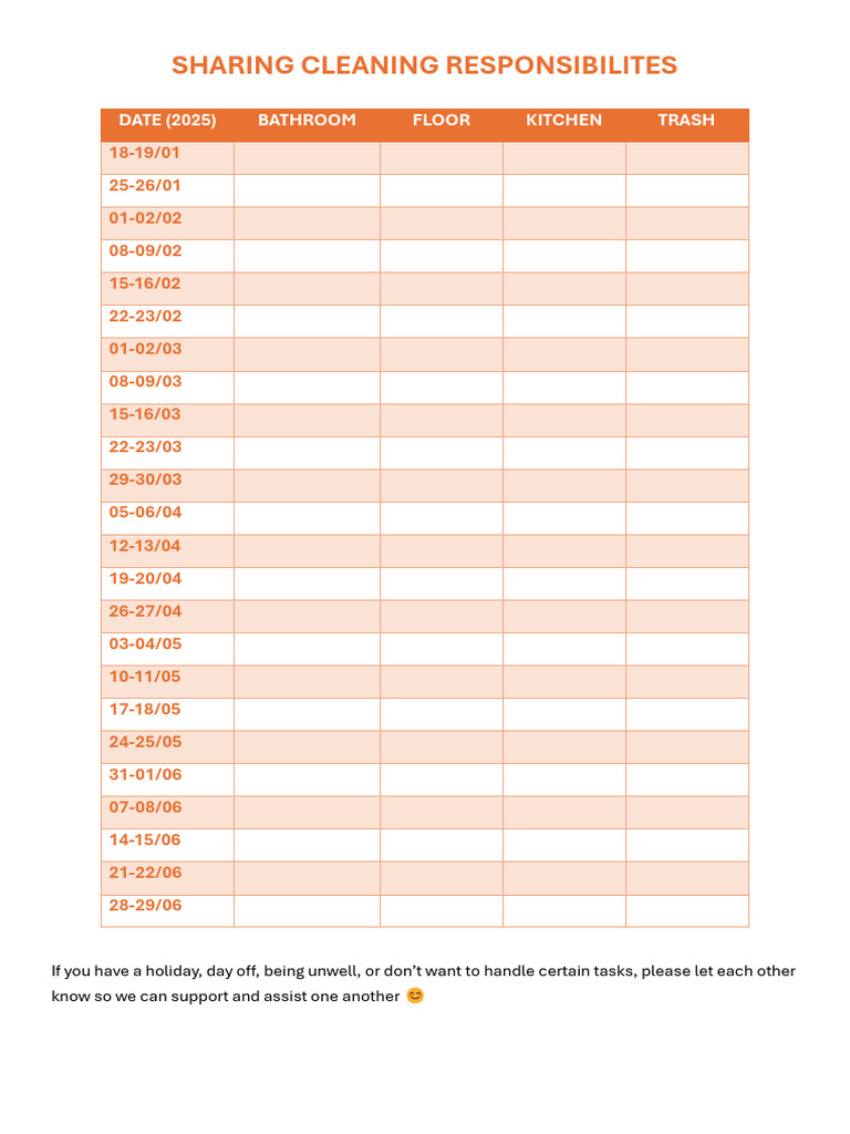Cleaning Responsibilities Schedule 2025 | PDF