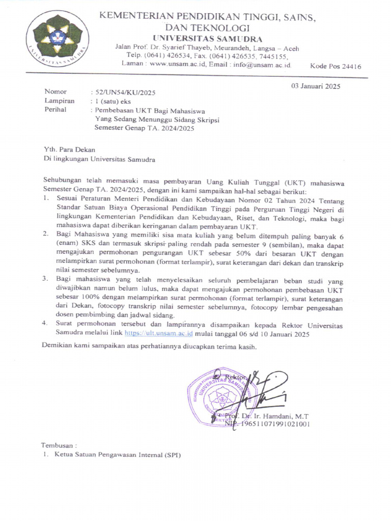 Pembebasan UKT Bagi Mahasiswa Yang Sedang Menunggu Sidang Skripsi | PDF