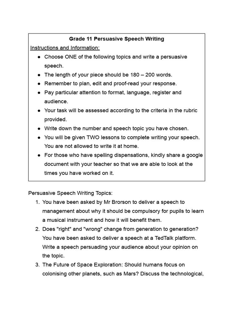 Persuasive Speech Writing | PDF | Learning | Cognition