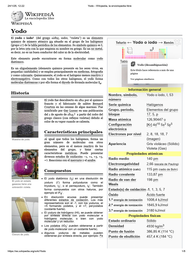 Yodo: Propiedades y Usos Químicos | PDF | Yodo | Química
