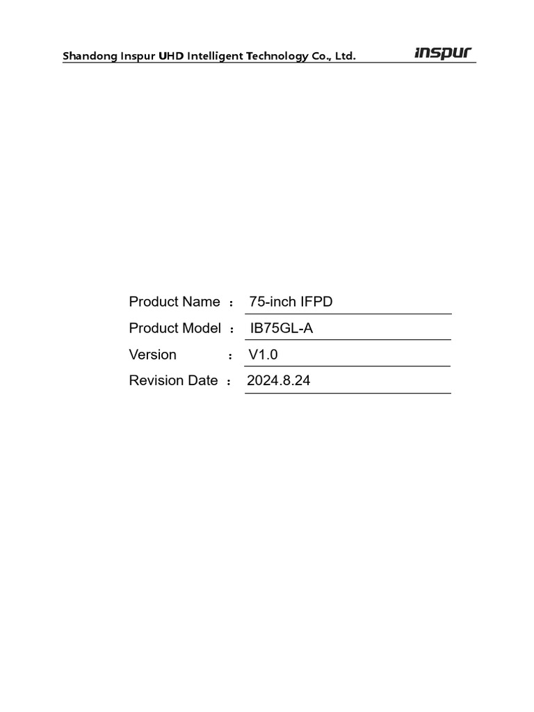 IB75GL-A IFPD Specification-V1.0 | PDF | Display Resolution | Computer ...