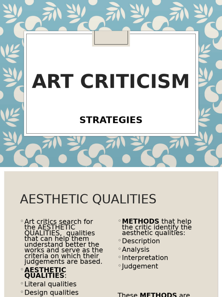 Art criticism strategies | PDF | Aesthetics | Liberal Arts Education