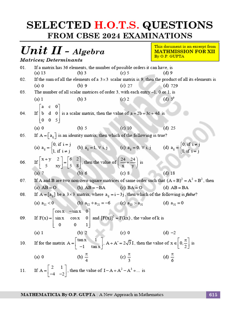 XII-SELECTED HOTS QUESTIONS UNIT III (By O.P. GUPTA) | PDF | Function ...