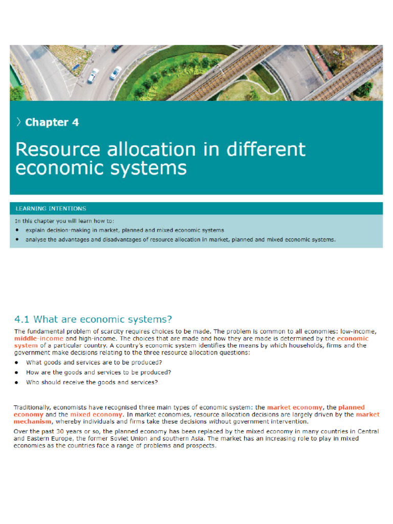 Chapter 4 Resource Allocation In Diffrent Economic Systems Pdf Economic System Market Economy