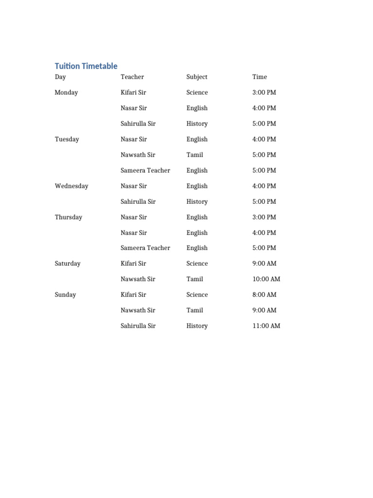 Tuition Timetable | PDF