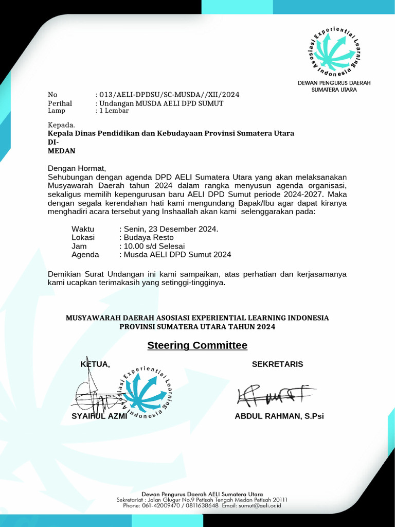 Undangan MUSDA AELI Sumut 2024 | PDF