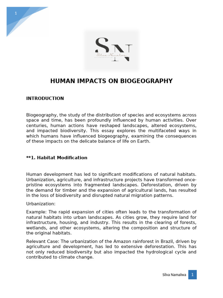 Human Impacts on Biogeography Explained | PDF | Habitat Destruction ...