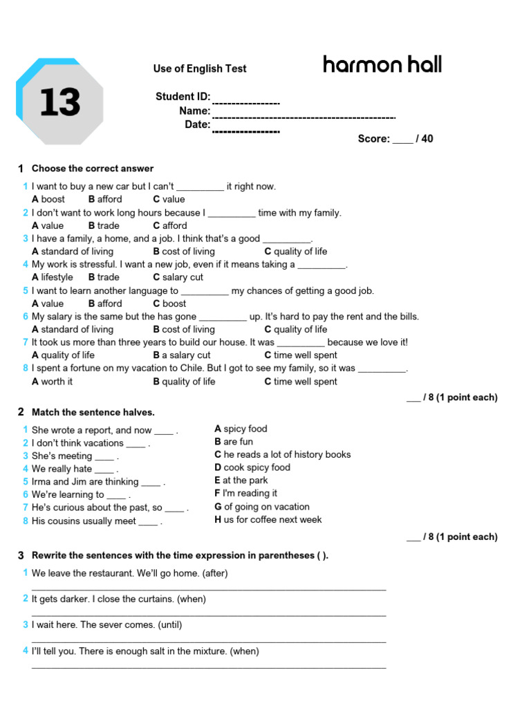 Course 13 Use of English Test | PDF | Cost Of Living | Zucchini