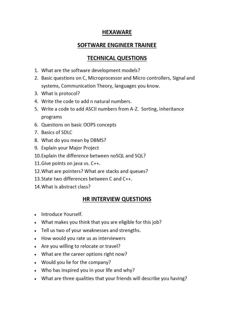 Hexaware Technical & HR Interview Questions | PDF