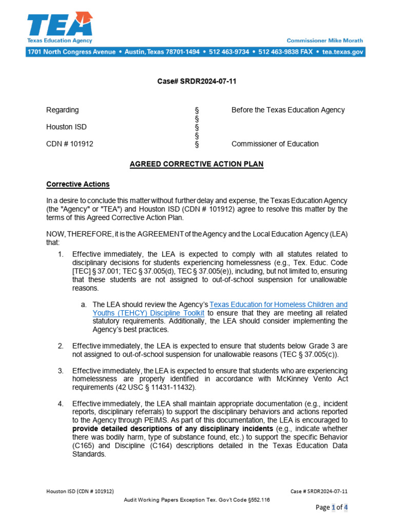 Houston Isd Srdr2024!07!11 Cap | PDF | Government | Justice
