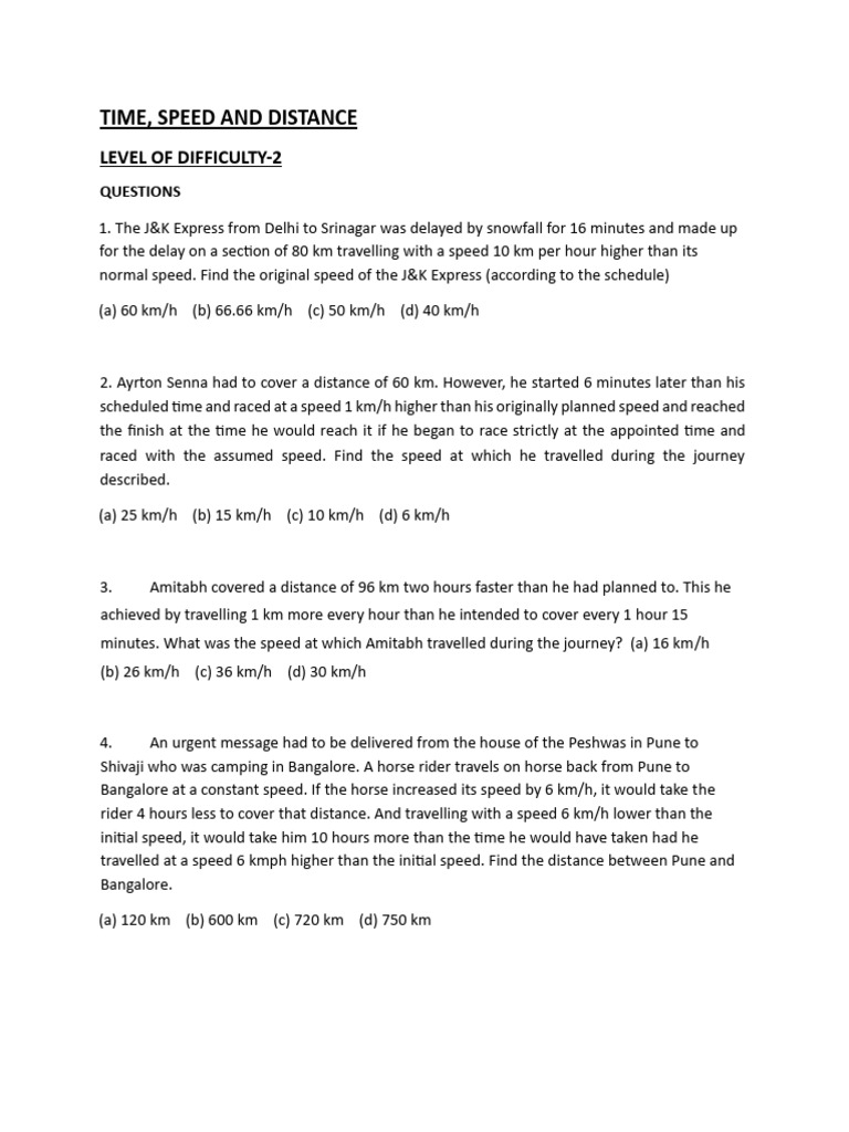 TIME, SPEED AND DISTANCE QUESTIONS LD2 (18th) | PDF | Speed | Transport