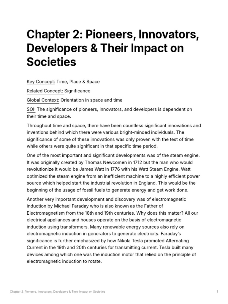 Chapter 2 Pioneers Innovators Developers Their Impact On Societies ...