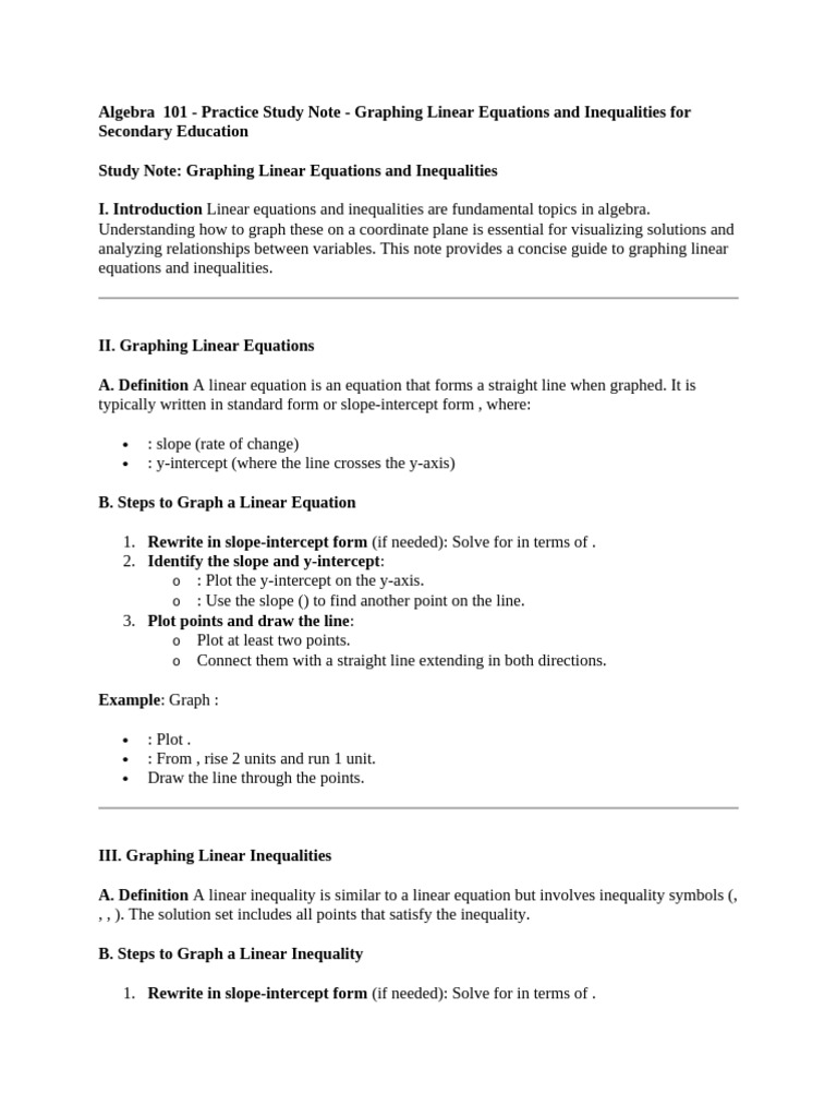 Graphing Linear Equations & Inequalities Guide | PDF | Equations | Algebra