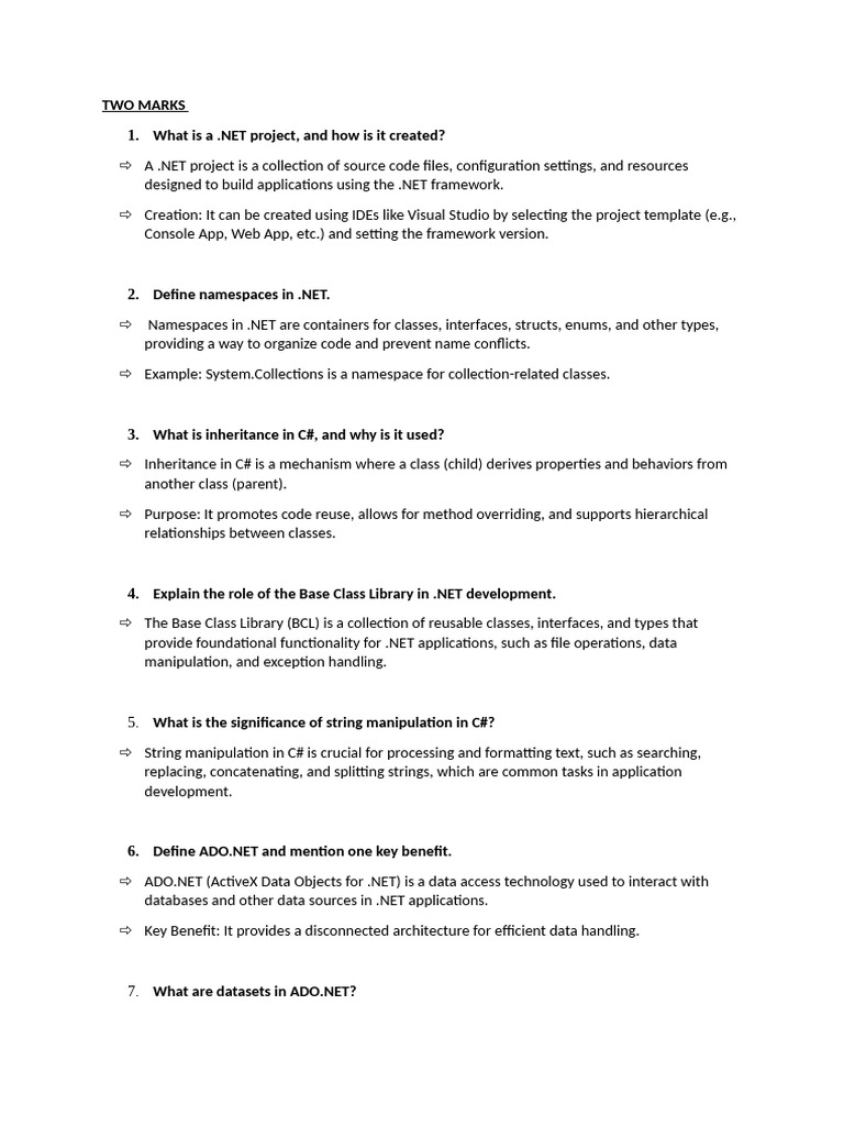 Dot Net Set1 Pdf C Sharp Programming Language Class Computer