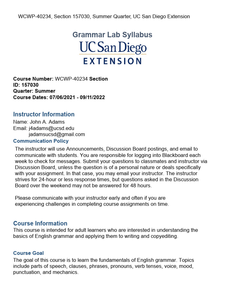SU21 Grammar Lab Adams, John | PDF | Verb | English Grammar