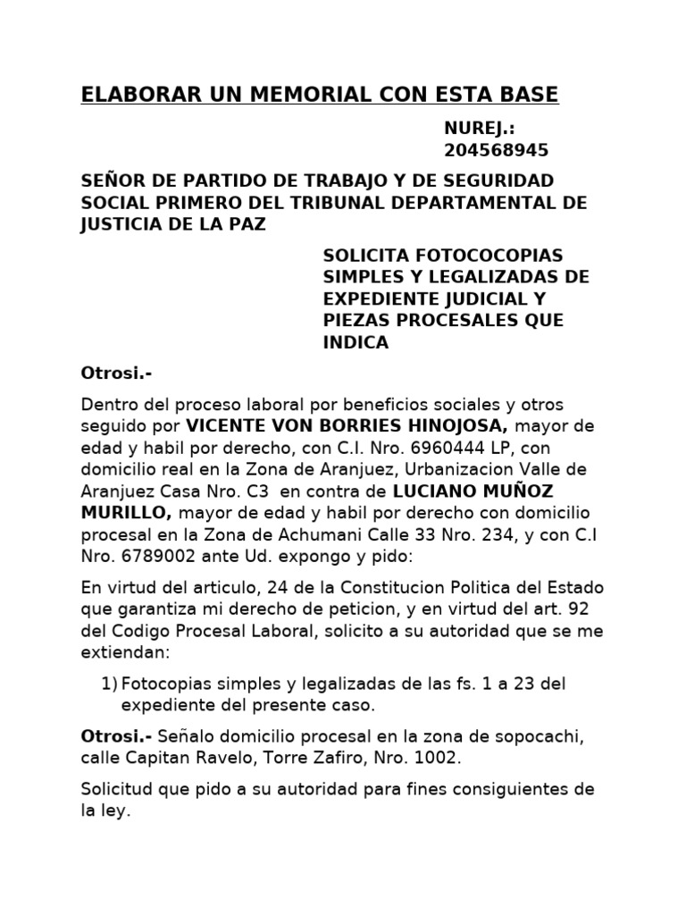 PROYECTO DE MEMORIAL 08.16.54 Ultimo | PDF
