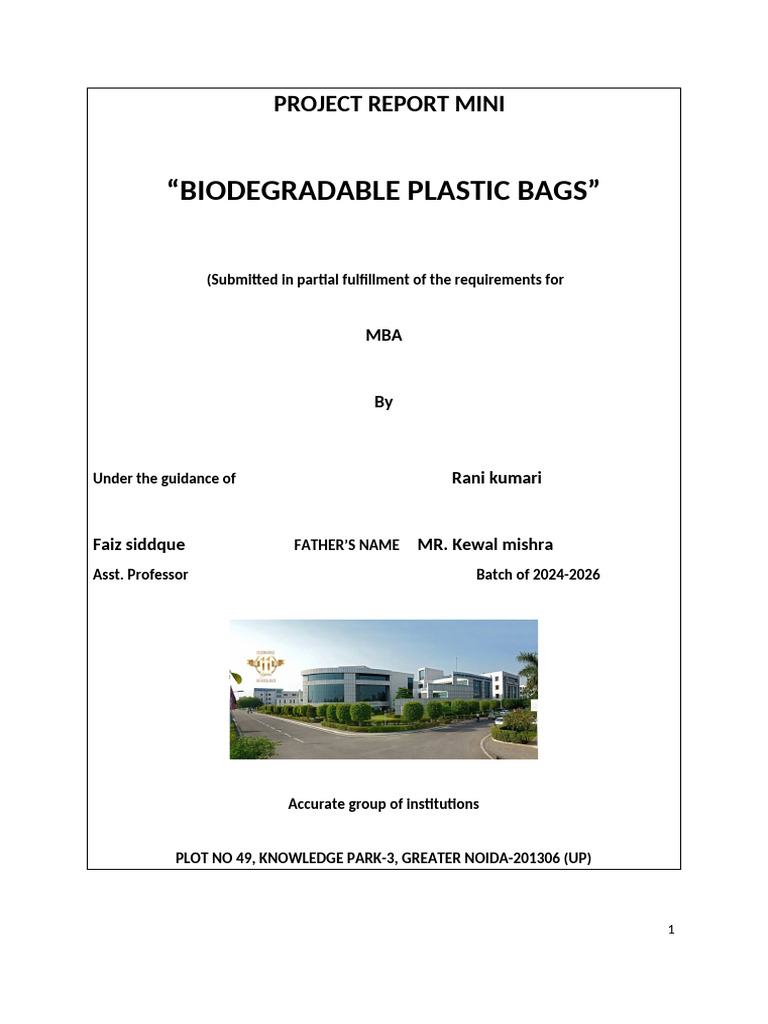 Project Report Mini Biodegradable | PDF | Biodegradation | Plastic