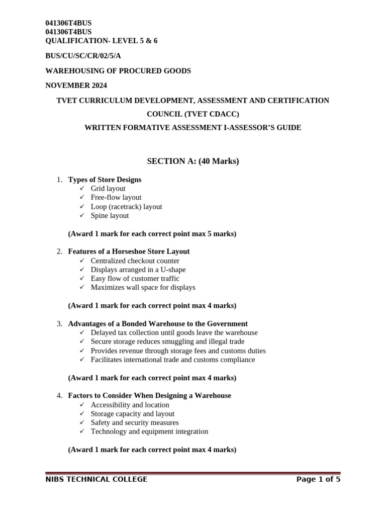 Warehousing Assessment Guide for TVET | PDF | Inventory | Warehouse