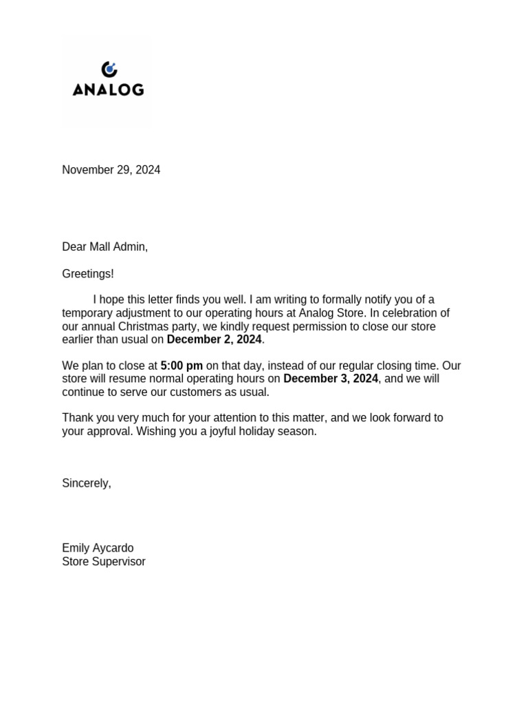 Request for Early Store Closure | PDF