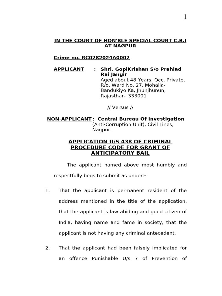 ABA GOPI JANGIR BAIL | PDF | Bail | Bribery