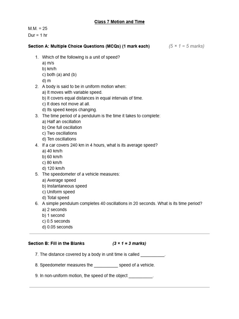 Class 7 Motion and Time | PDF