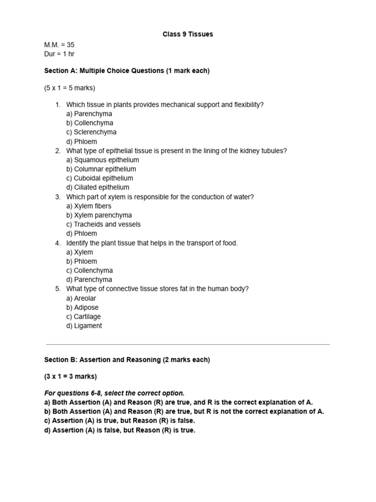 Class 9 Tissues | PDF | Tissue (Biology) | Epithelium