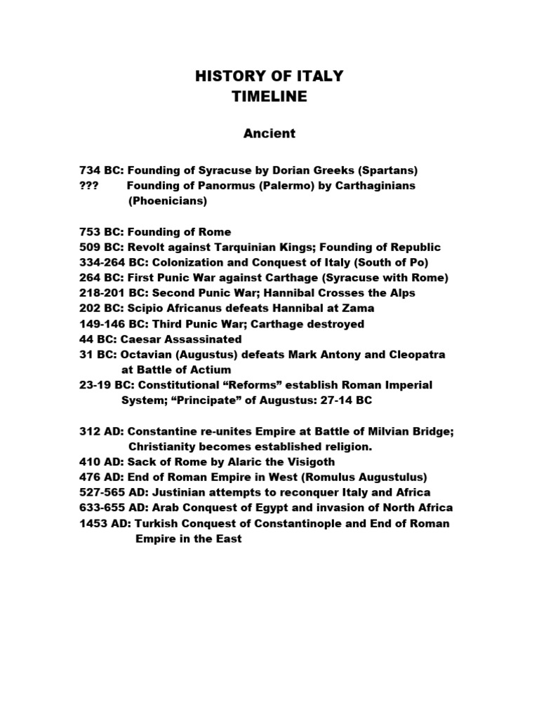 HISTORY OF ITALY-Timeline | PDF | Benito Mussolini | Kingdom Of Italy