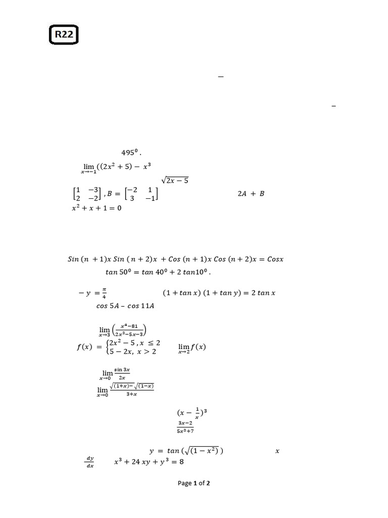Mathematics - I 22MTC03 | PDF | Mathematical Concepts | Calculus
