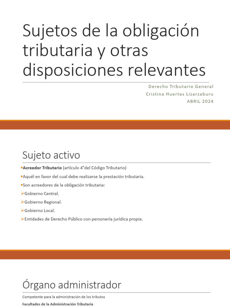 Sujetos de la obligación tributaria y otras disposiciones | PDF ...