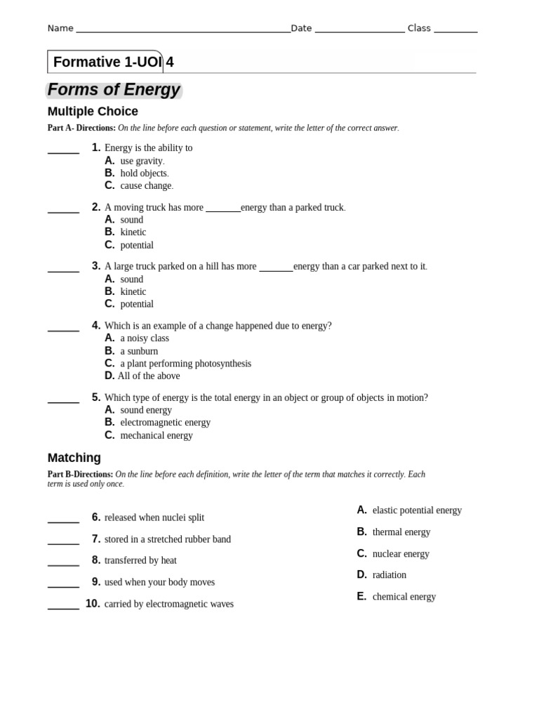 Formative - Forms of Energy | PDF | Potential Energy | Kinetic Energy