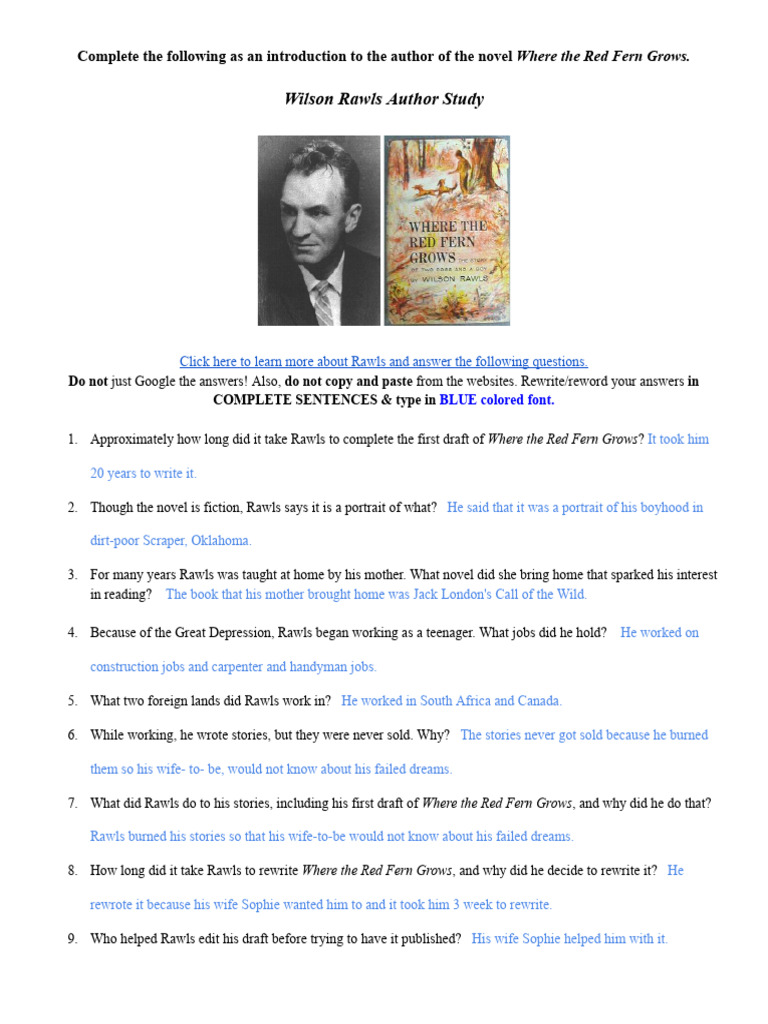 Addi Cline - Wilson Rawls Author Study | PDF | American Novels Adapted ...
