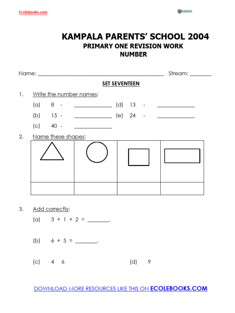 Primary One Revision Resources PDF | PDF