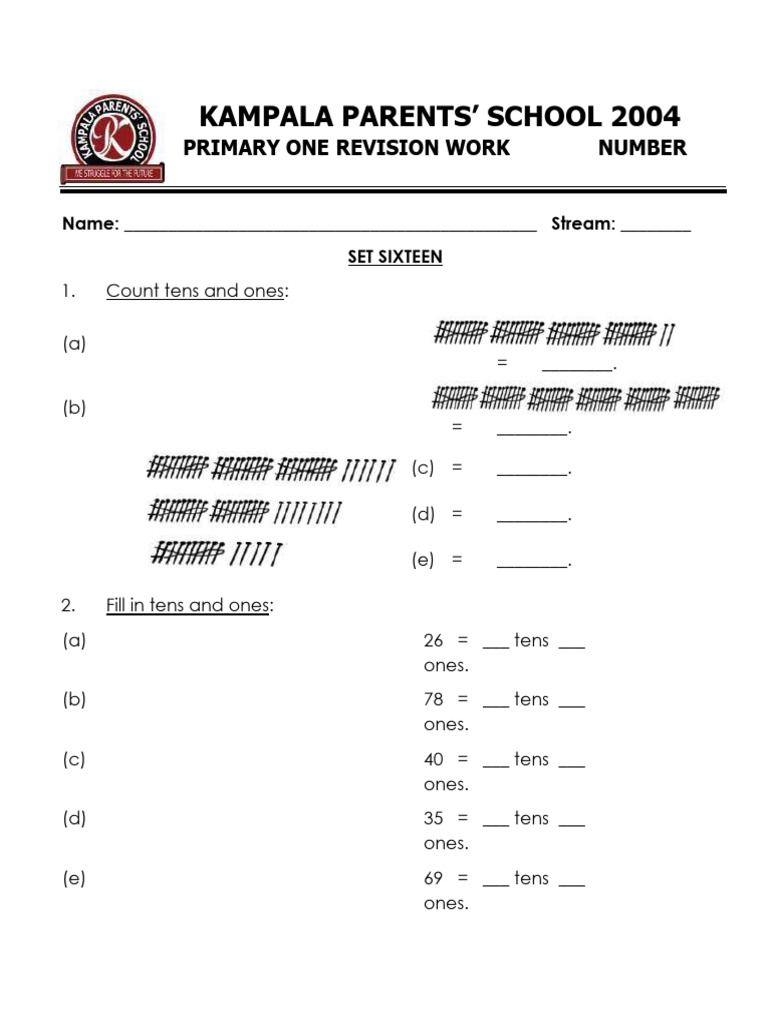 Primary One Revision Work 2024 | PDF