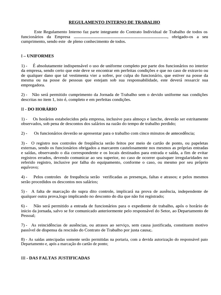 Modelo de Regulamento Interno | PDF | Tempo