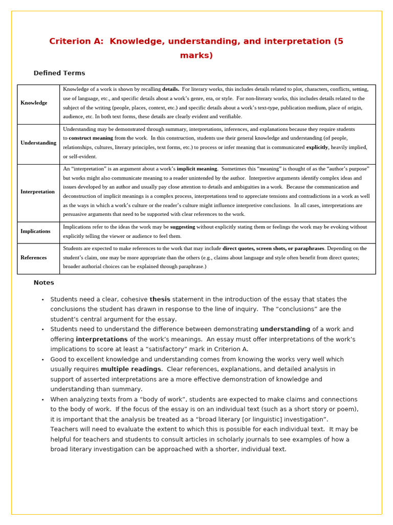 Activity 1 Criterion A Student | PDF | Essays | Argument