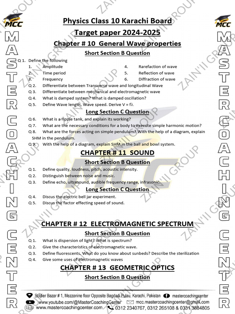 X Physics - MCC Target Paper - Zain'II Group | PDF | Waves | Series And ...