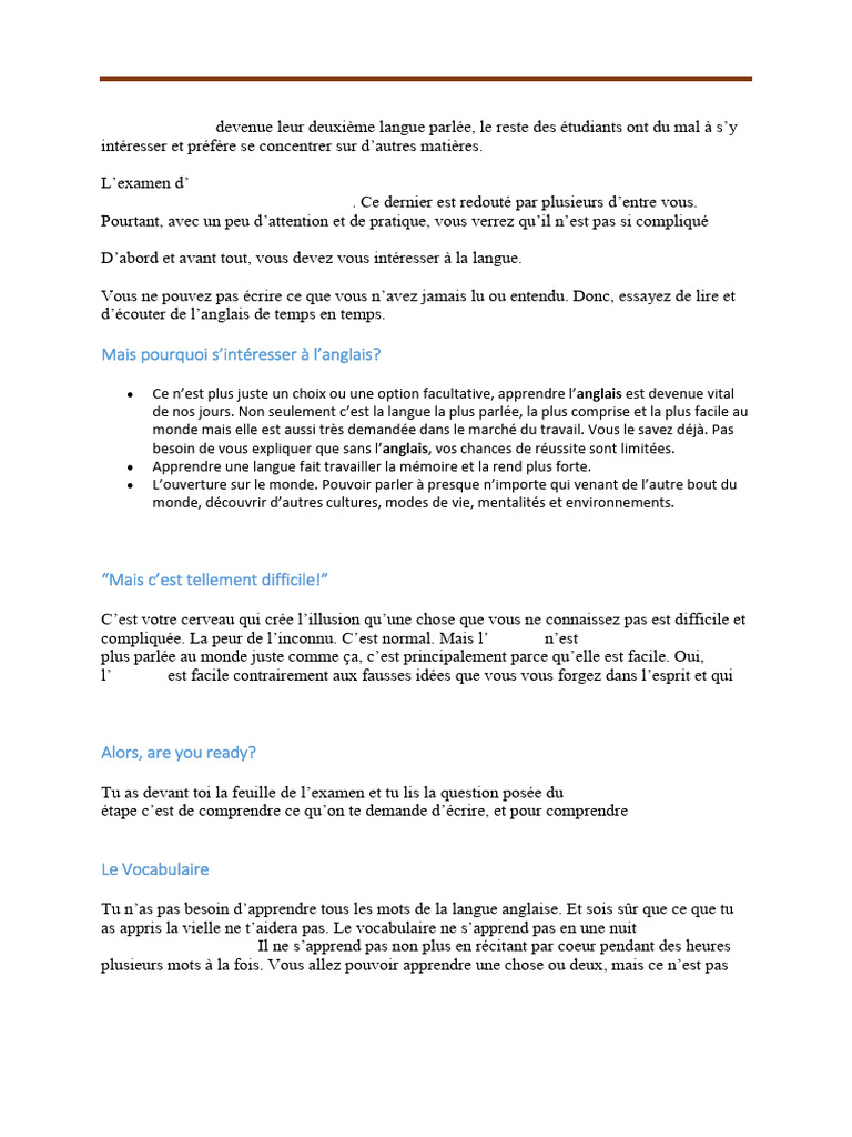 Techniques pour réussir le writing anglais | PDF | Langue anglaise ...