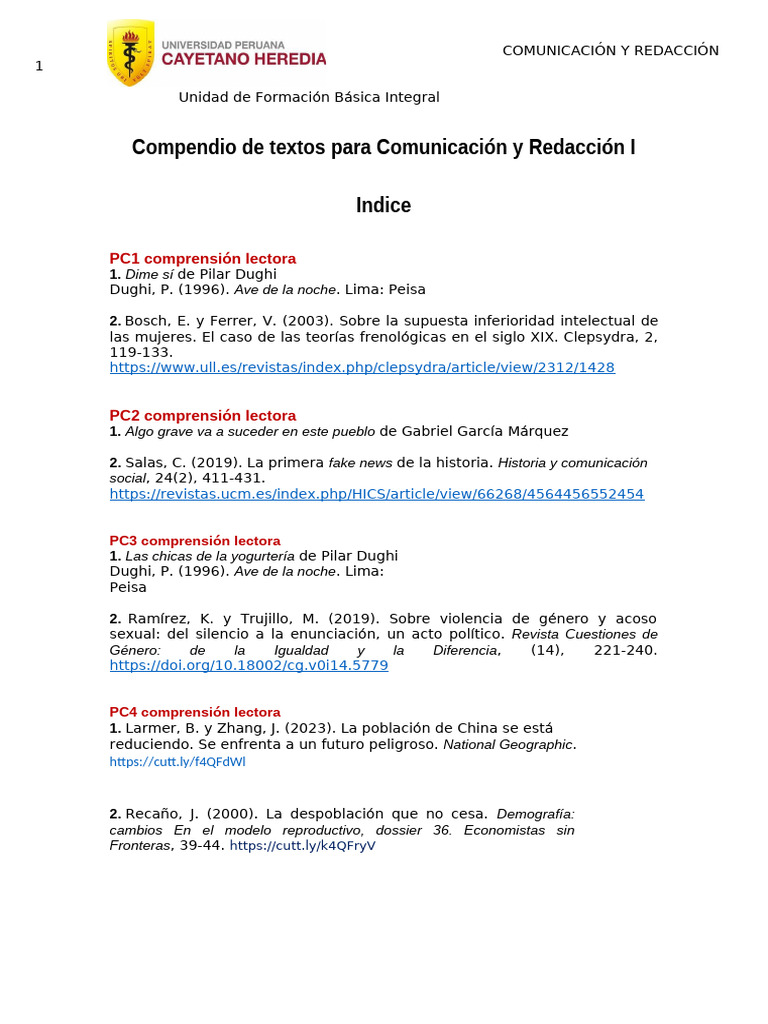 Compendio de Lecturas para PC1, PC2, PC3 y PC4 | PDF | Mujer