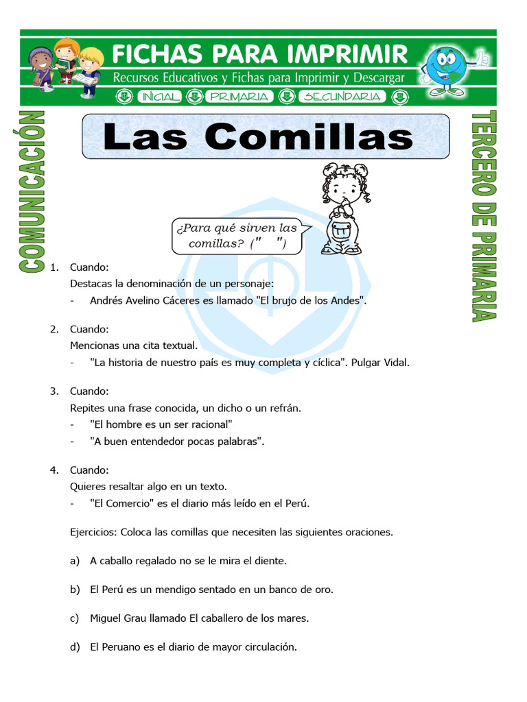 Ficha Uso de Las Comillas Para Tercero de Primaria Copia | PDF