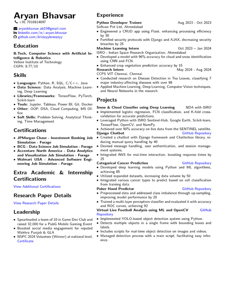 Aryan_Resume_13thAug | PDF | Deep Learning | Machine Learning