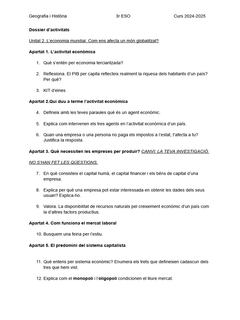 Dossier D'activitats | PDF