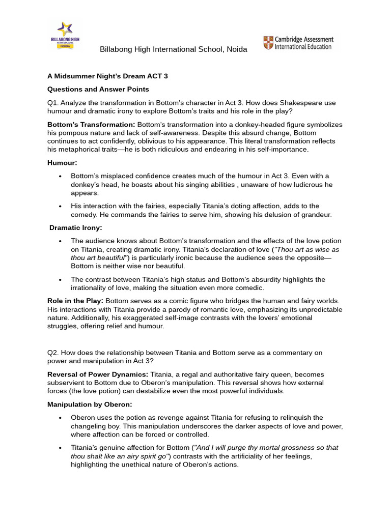 ACT 3 A Midsummer Nights Dream | PDF | A Midsummer Night's Dream