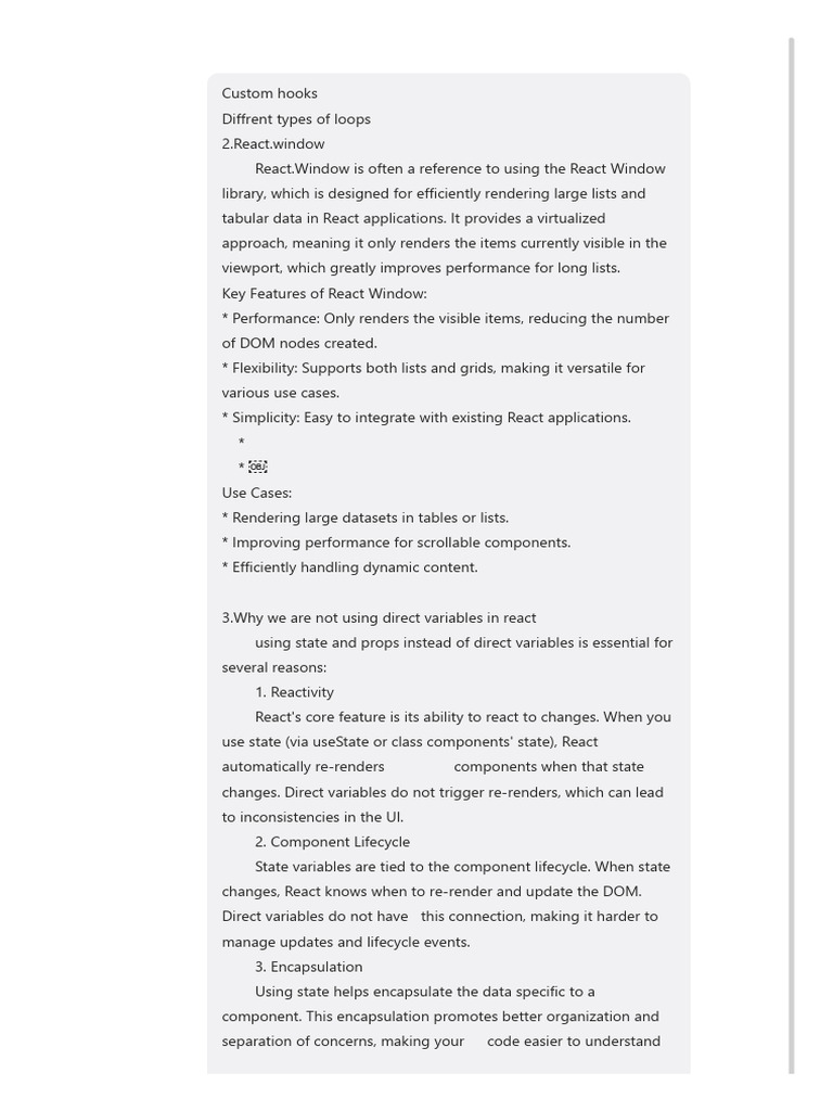 React Concepts Custom Hooks and React Window - Monica AI Chat | PDF | Http Cookie | Scope ...