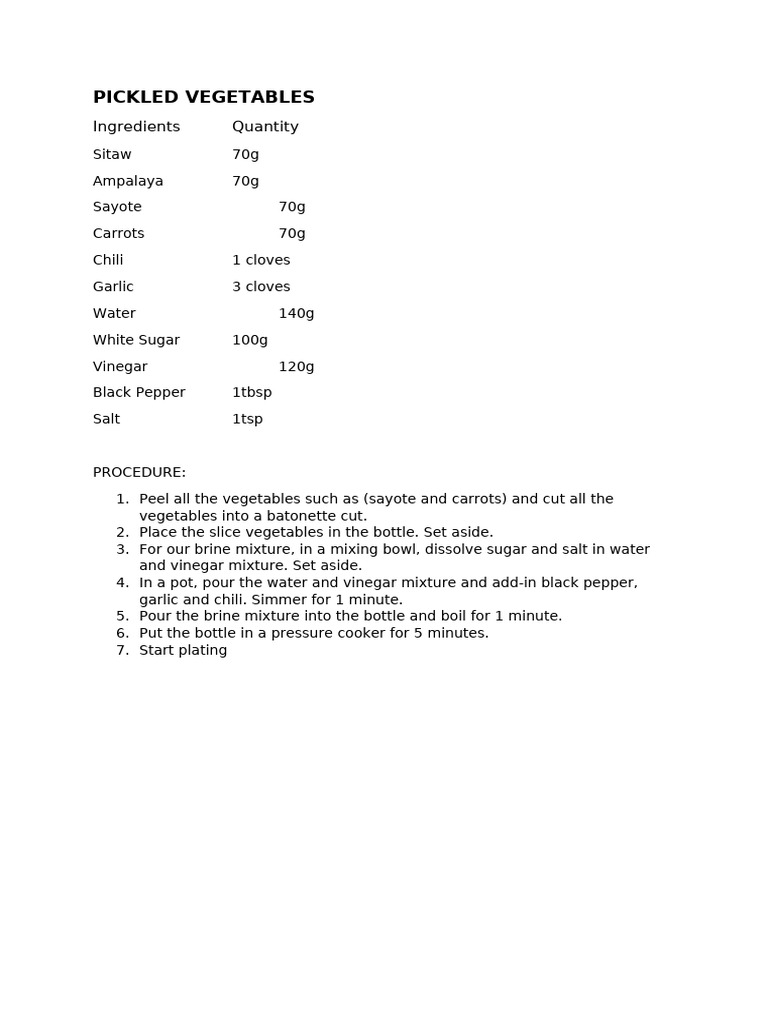 Pickled Vegetables | PDF