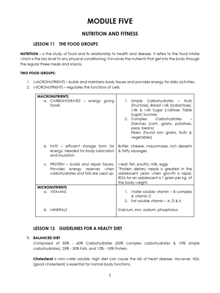 Module 5 Nutrition and Fitness | PDF | Carbohydrates | Nutrients