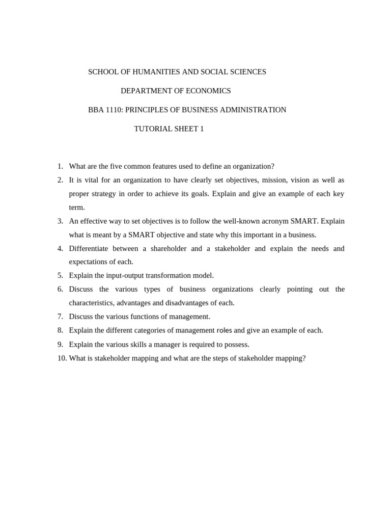 Bba 1110 2021 Tutoriel Sheet 1 | PDF