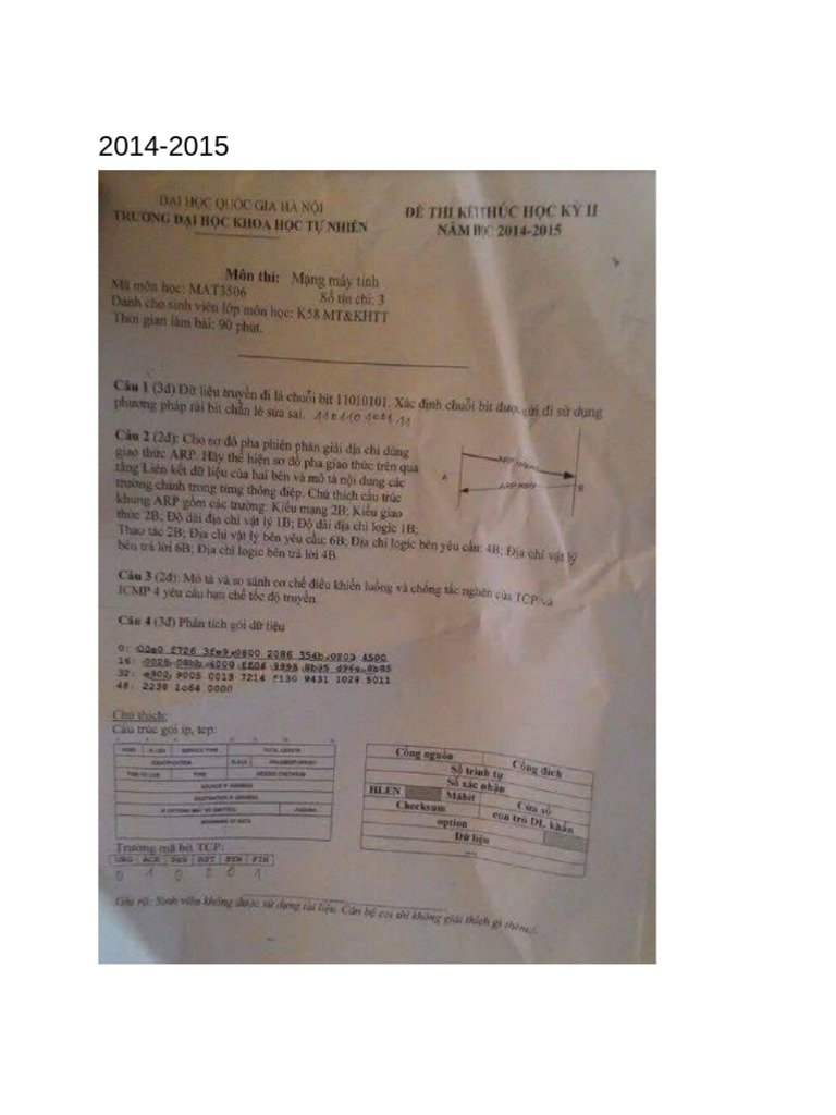 Tổng Hợp Đề Thi Mạng Máy Tính HUS | PDF
