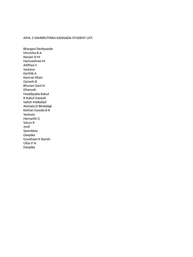 Aiml 2 Samkruthika Kannada Student List | PDF