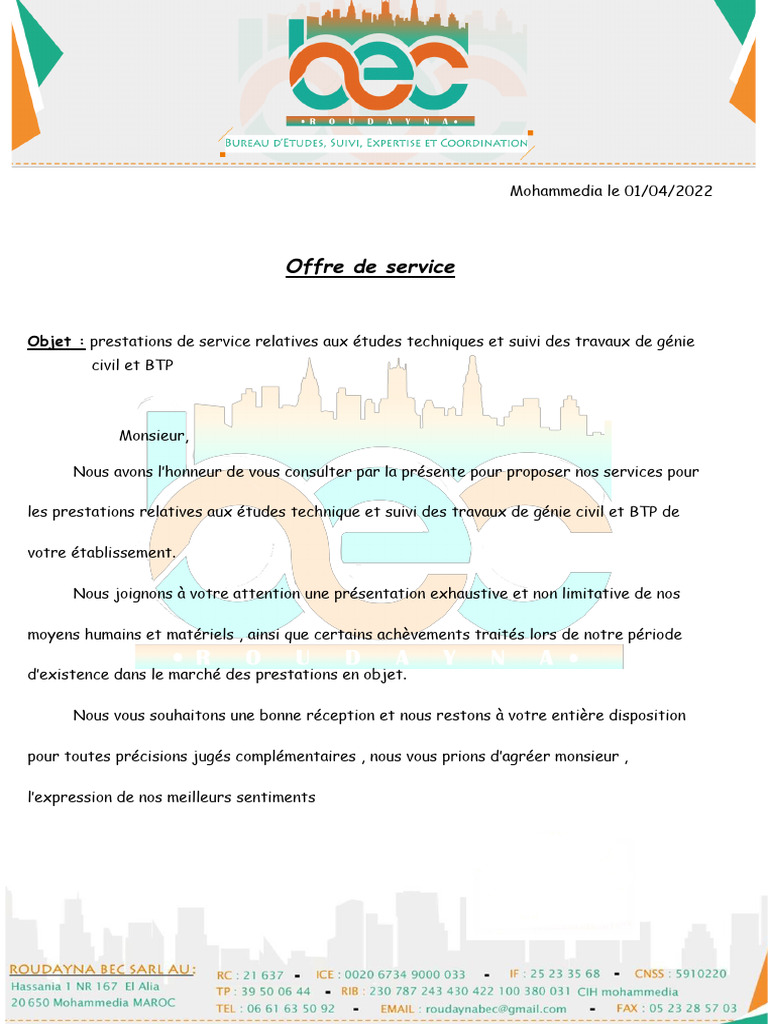 Offre de services en génie civil BTP | PDF