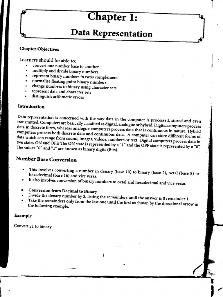 Chapter 1 Data representation | PDF | Decimal | Numbers